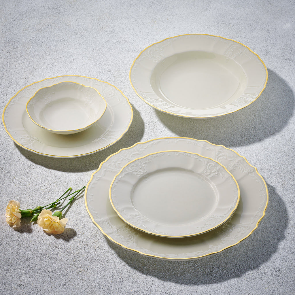 Bernadotte, 20 Pc Dinnerware Set, Ivory with Gold Rim – Vikko